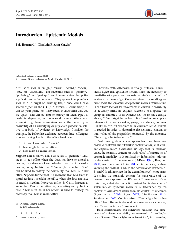 (PDF) Introduction: Epistemic Modals