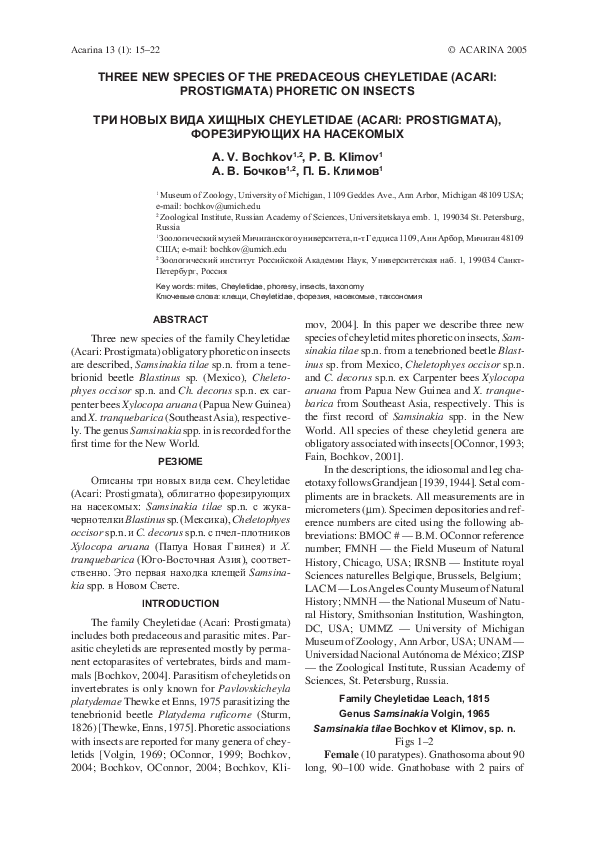 (PDF) Three new species of the predaceous Cheyletidae (Acari ...