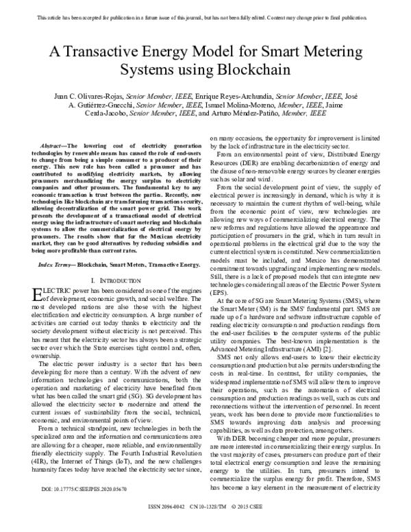(PDF) A transactive energy model for smart metering systems using blockchain