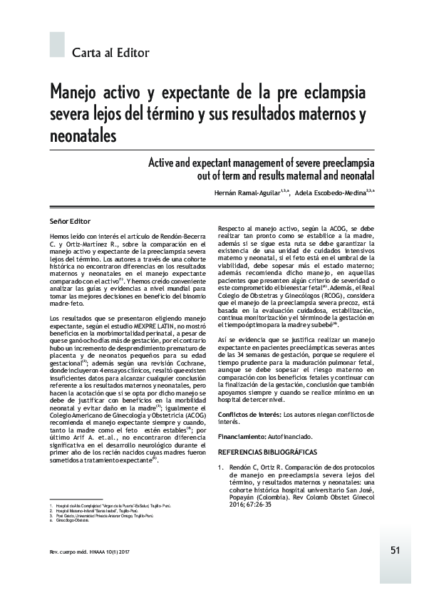 (PDF) Manejo activo y expectante de la pre eclampsia severa lejos del ...