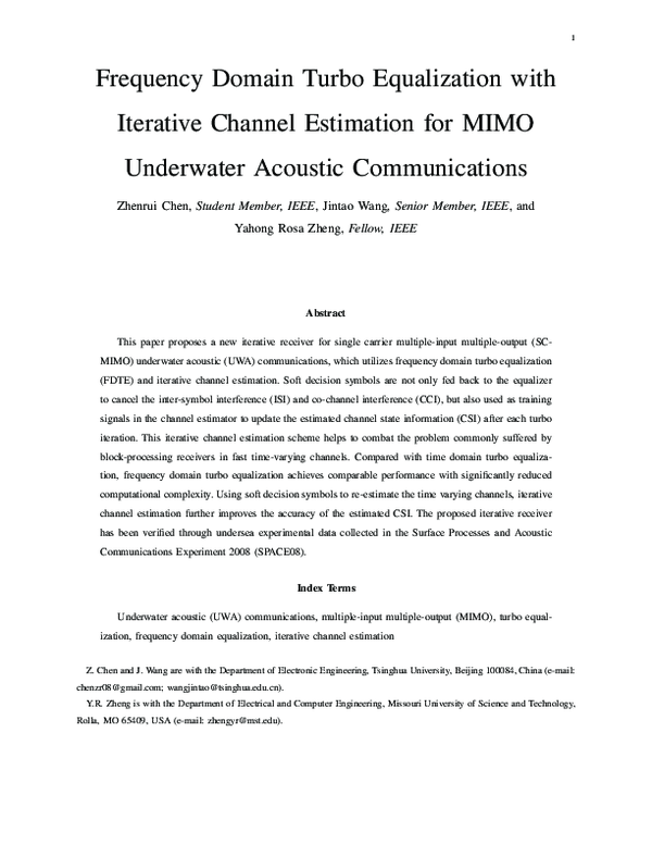 (PDF) Frequency-domain turbo equalization for MIMO underwater acoustic ...