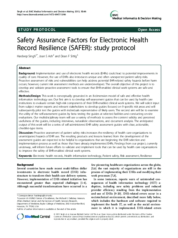 (PDF) Safety Assurance Factors for Electronic Health Record Resilience ...