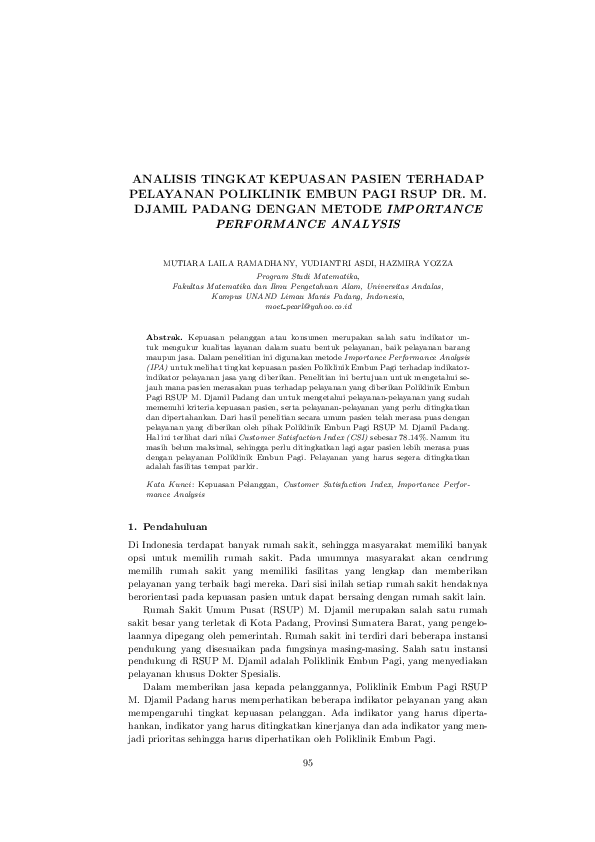 (PDF) Analisis Tingkat Kepuasan Pasien terhadap Pelayanan Poliklinik Embun Pagi RSUP M. Djamil ...