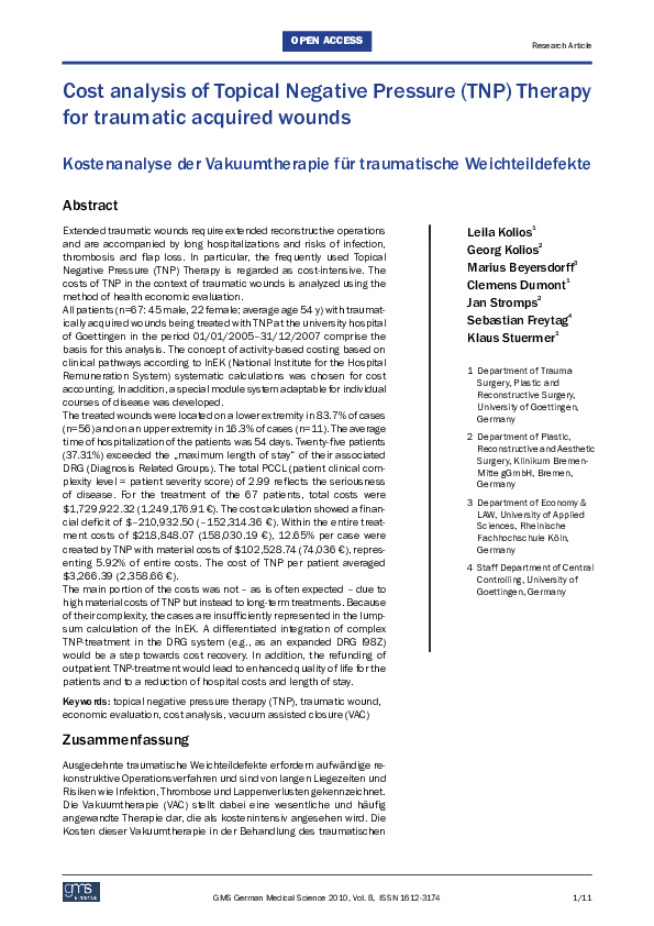 (PDF) Cost analysis of Topical Negative Pressure (TNP) Therapy for ...