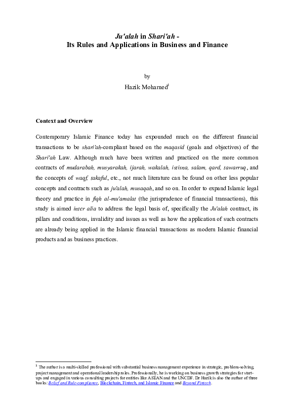 (DOC) Ju'alah in Shari'ah - Its Rules and Applications in Business and ...