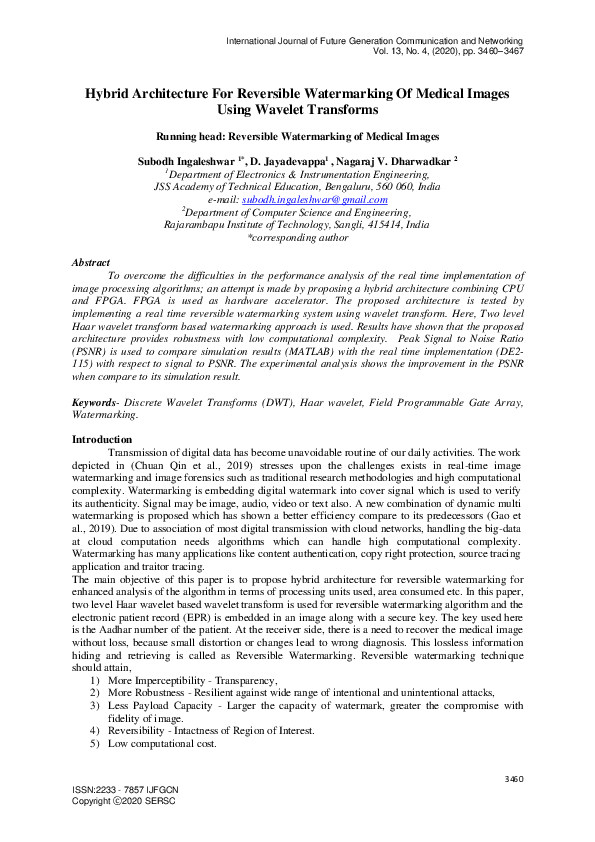 (PDF) Hybrid Architecture For Reversible Watermarking Of Medical Images ...