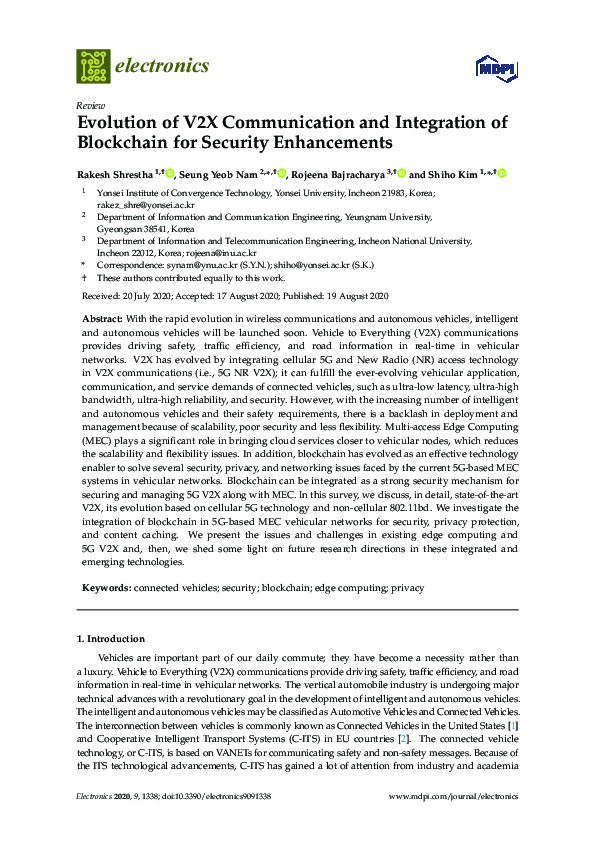 (PDF) Evolution of V2X Communication and Integration of Blockchain for Security Enhancements