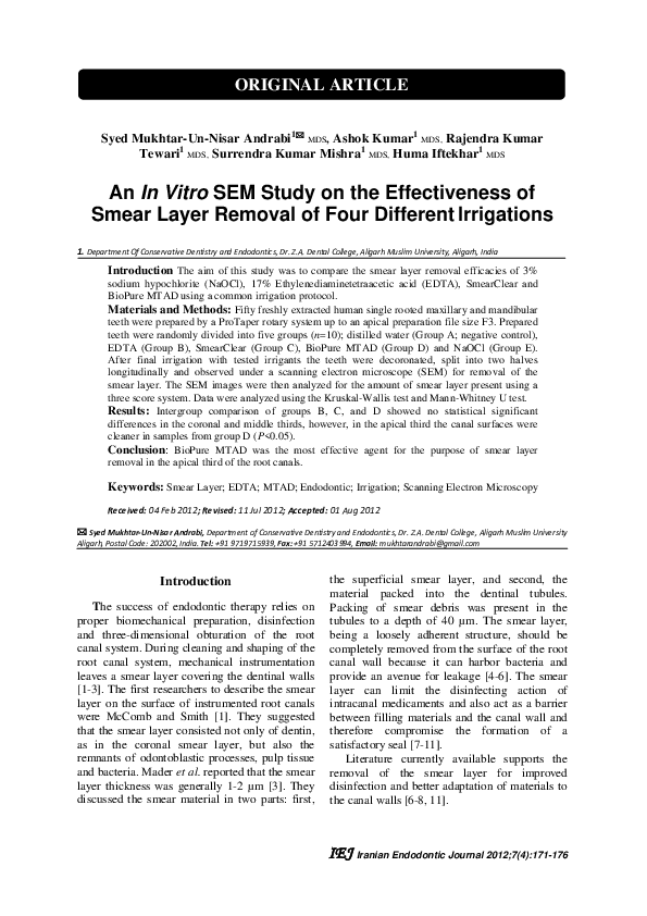 (PDF) An In Vitro SEM Study on the Effectiveness of Smear Layer Removal ...