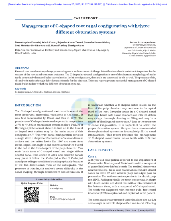 (PDF) Management of C-shaped root canal configuration with three different obturation systems