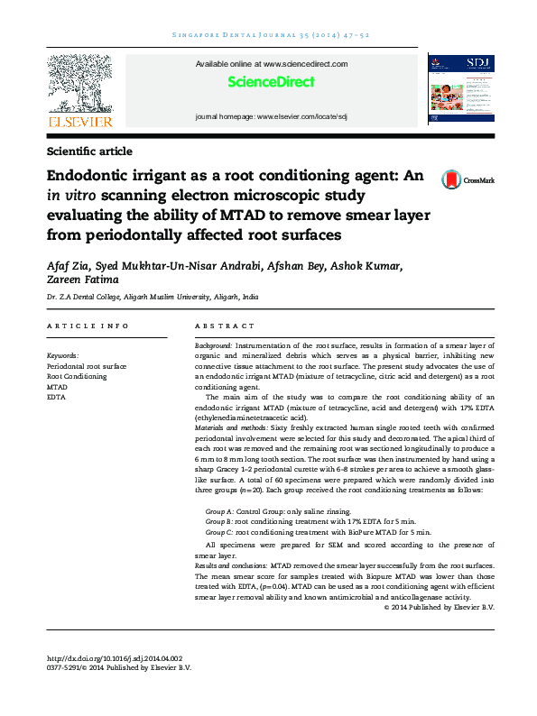 (PDF) Endodontic irrigant as a root conditioning agent: An in vitro ...