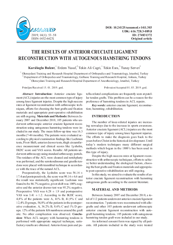 (PDF) The Results of Anterior Cruciate Ligament Reconstruction with ...