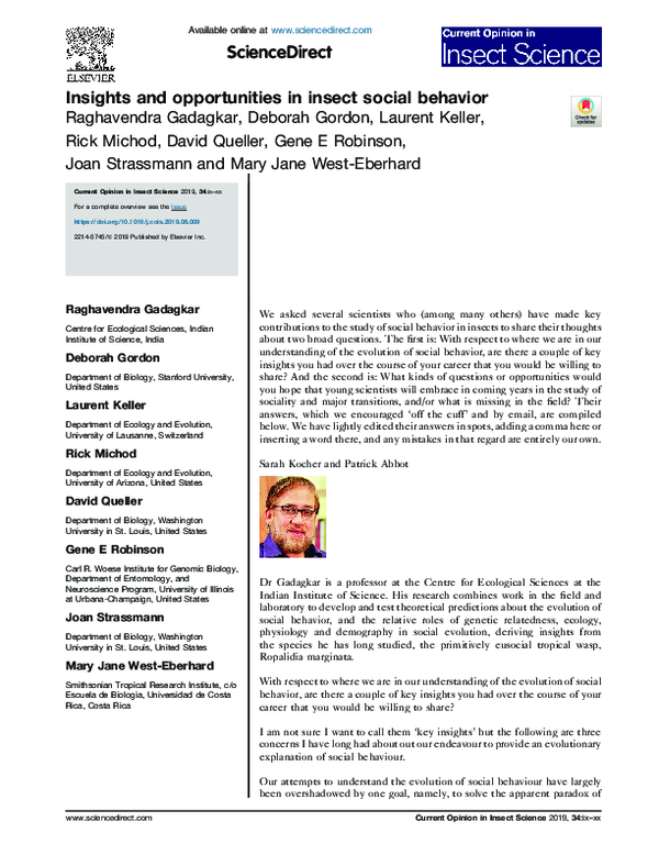 (PDF) Insights and opportunities in insect social behavior