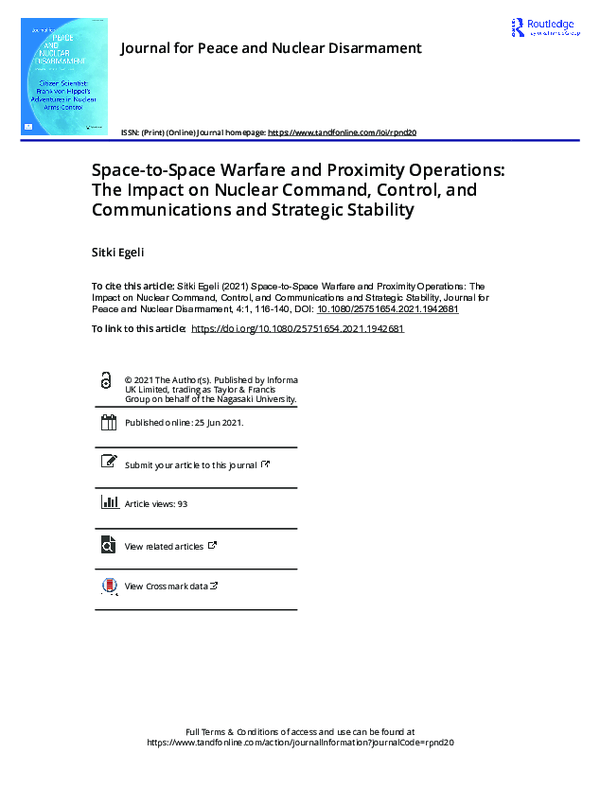 (PDF) Space-to-Space Warfare and Proximity Operations: The Impact on ...