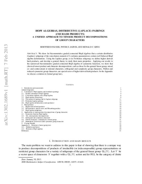 (PDF) Hopf algebras, distributive (Laplace) pairings and hash products ...