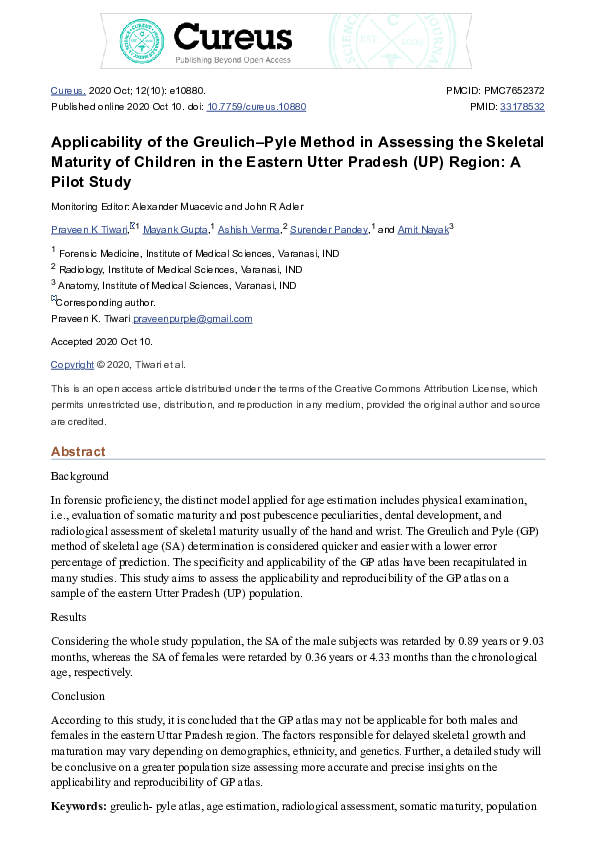 (PDF) Applicability of the Greulich–Pyle Method in Assessing the ...