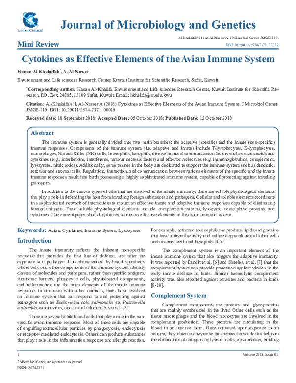 (PDF) Cytokines as Effective Elements of the Avian Immune System