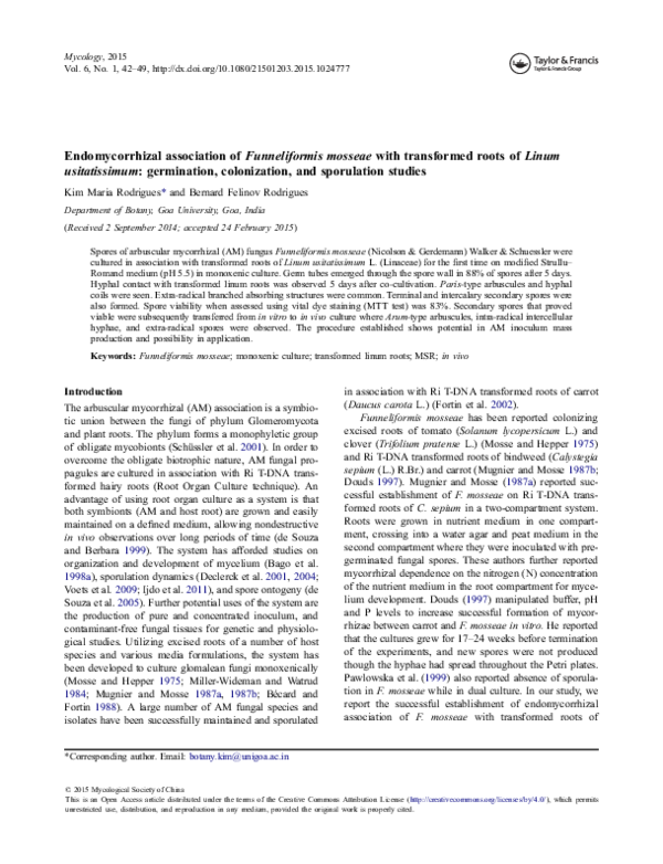 (PDF) Endomycorrhizal association of Funneliformis mosseae with ...