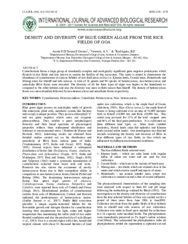 (PDF) Annie, F. D’souza e Gomes, B. F. Rodrigues and A. V. Veeresh (2011) Density and diversity ...