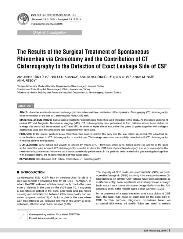 (PDF) The results of the surgical treatment of spontaneous rhinorrhea ...