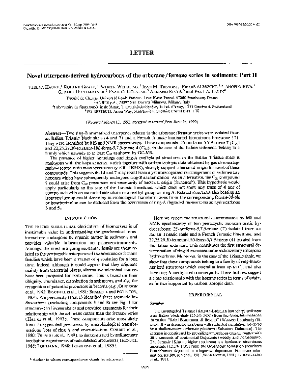 (PDF) Novel triterpene-derived hydrocarbons of arborane/fernane series ...