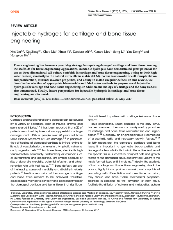 (PDF) Injectable hydrogels for cartilage and bone tissue engineering