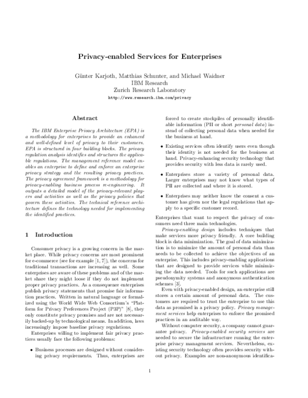 (PDF) Privacy-enabled services for enterprises