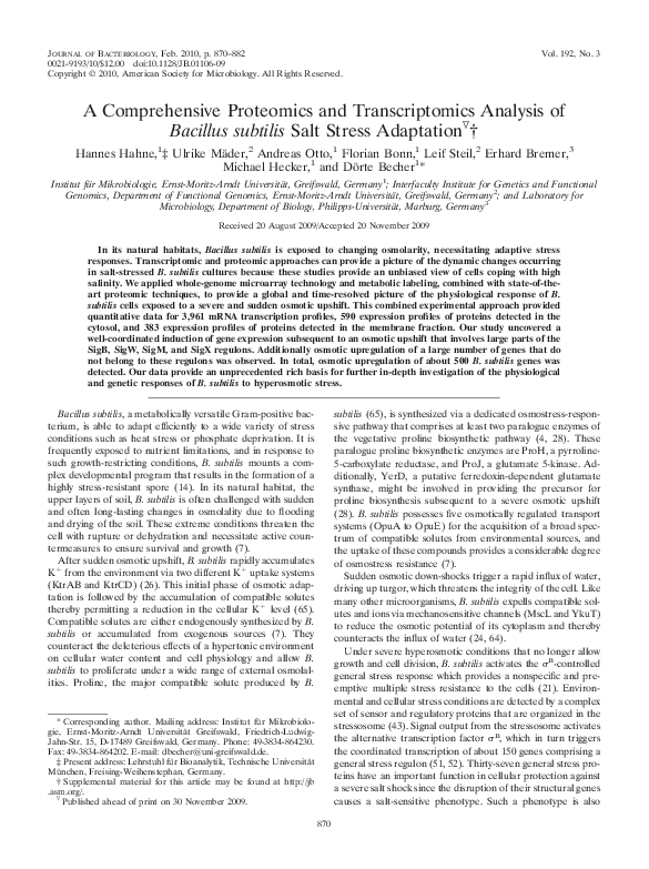 (PDF) A comprehensive proteomics and transcriptomics analysis of ...