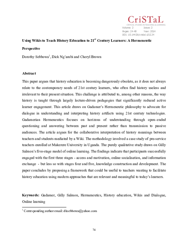 (PDF) Using Wikis to teach History Education to 21st Century Learners ...