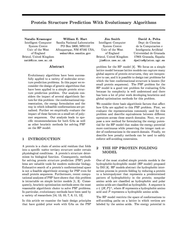 (PDF) Protein structure prediction with evolutionary algorithms