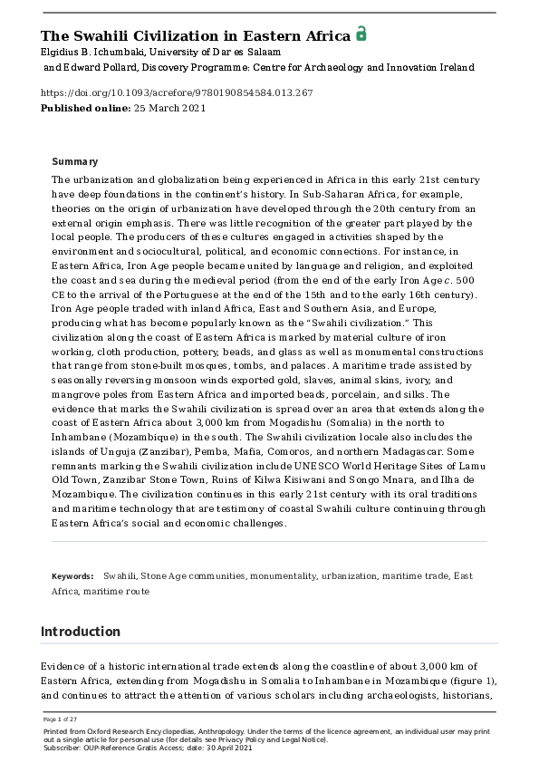 (PDF) The Swahili Civilization in Eastern Africa