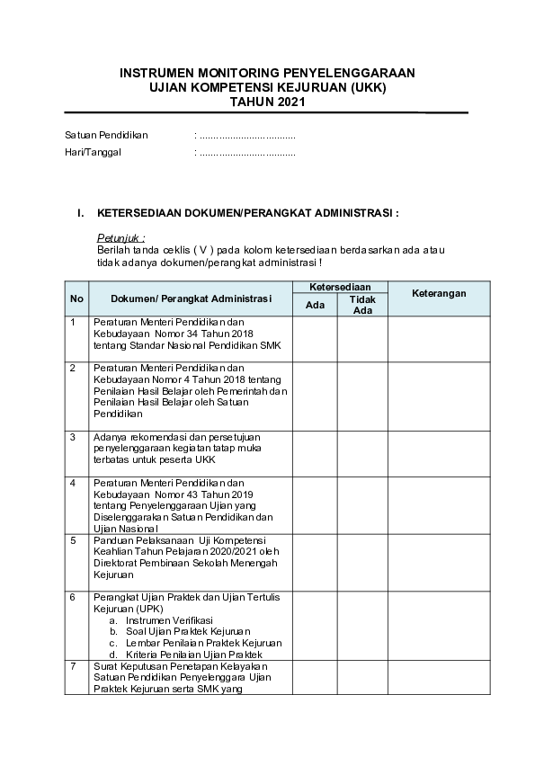 (DOC) Instrumen monitoring UKK SMK 2021