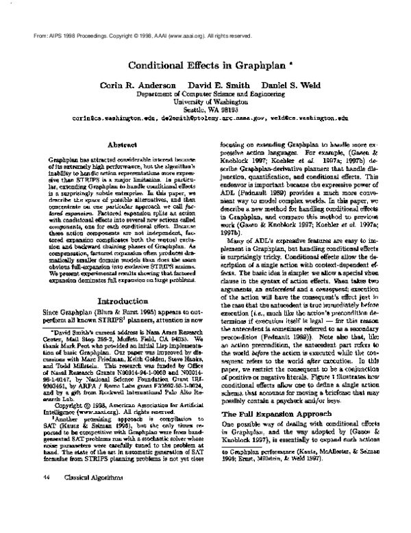 (PDF) Conditional effects in Graphplan