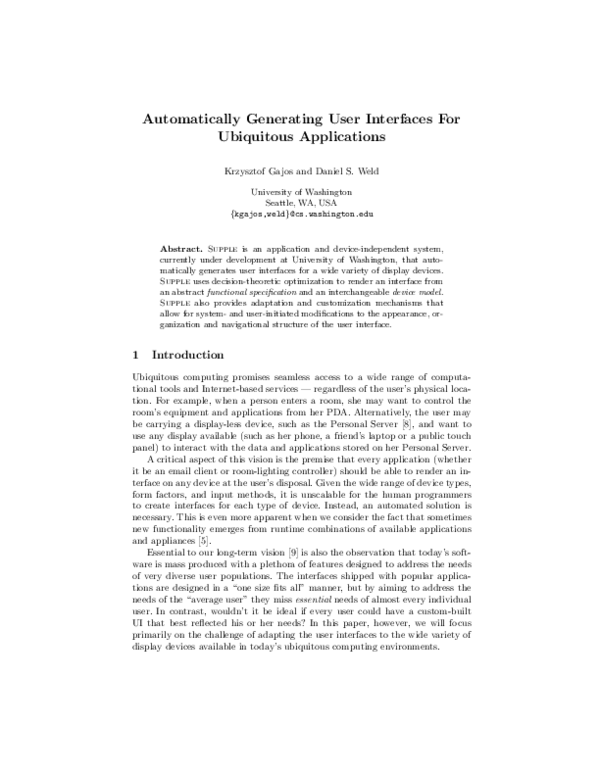 (PDF) Automatically Generating User Interfaces For Ubiquitous Applications