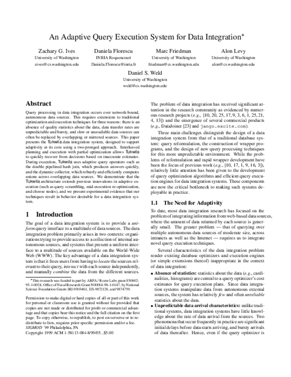 (PDF) An adaptive query execution system for data integration