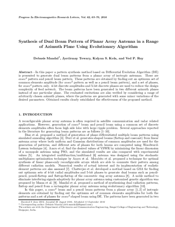 Pdf Synthesis Of Dual Beam Pattern Of Planar Array Antenna In A Range