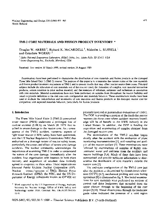 (PDF) TMI-2 core materials and fission product inventory