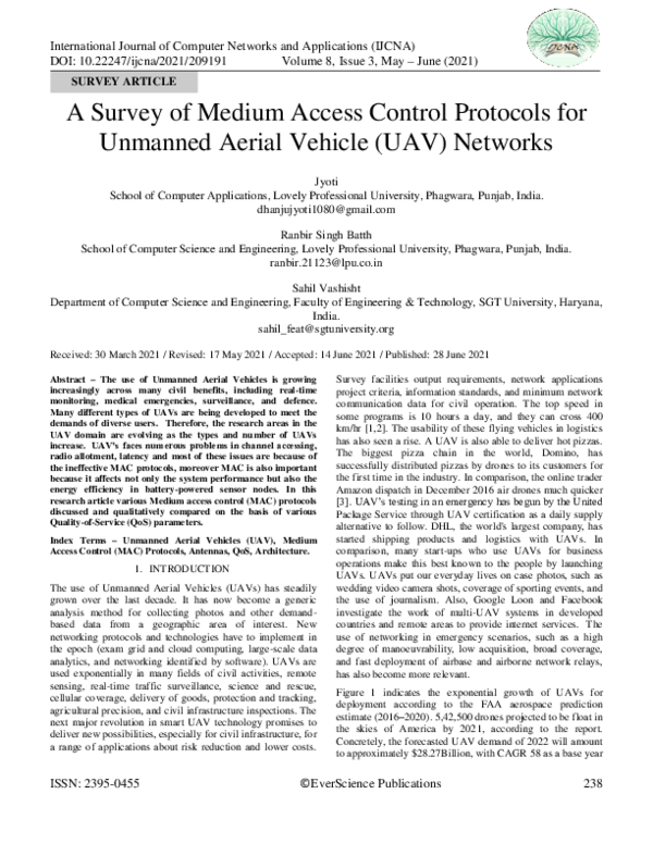 (PDF) A Survey of Medium Access Control Protocols for Unmanned Aerial Vehicle (UAV) Networks