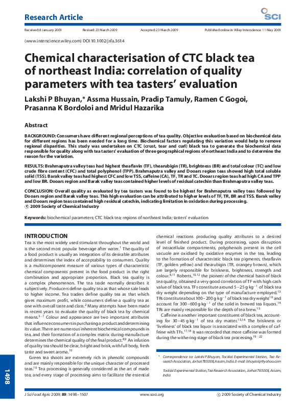 (PDF) Chemical characterisation of CTC black tea of northeast India ...