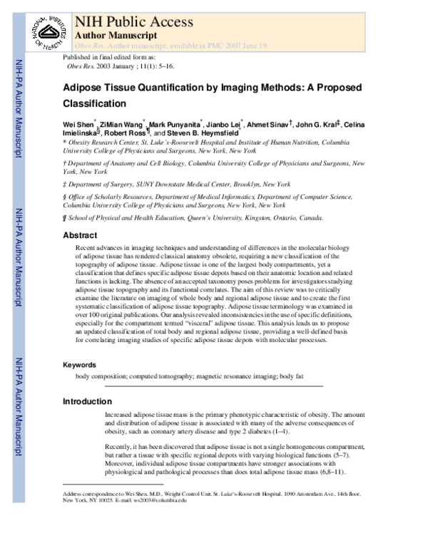 (PDF) Adipose tissue quantification by imaging methods: a proposed ...