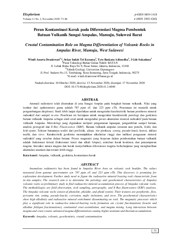 (PDF) Peran Kontaminasi Kerak pada Diferensiasi Magma Pembentuk Batuan ...