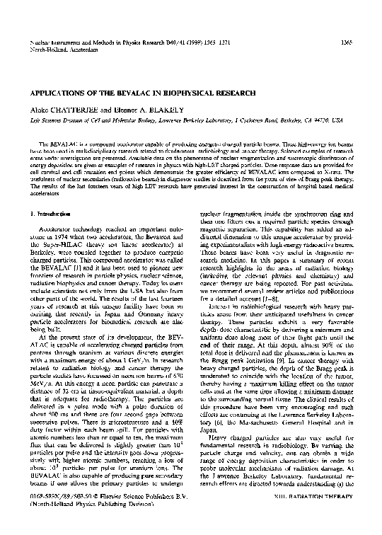 (PDF) Applications of the BEVALAC in biophysical research