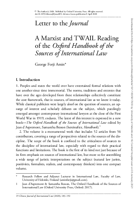 (PDF) A Marxist and TWAIL Reading of the Oxford Handbook of the Sources ...