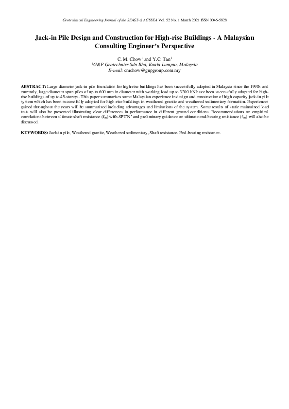 (PDF) Jack-in Pile Design and Construction for High-rise Buildings -A ...