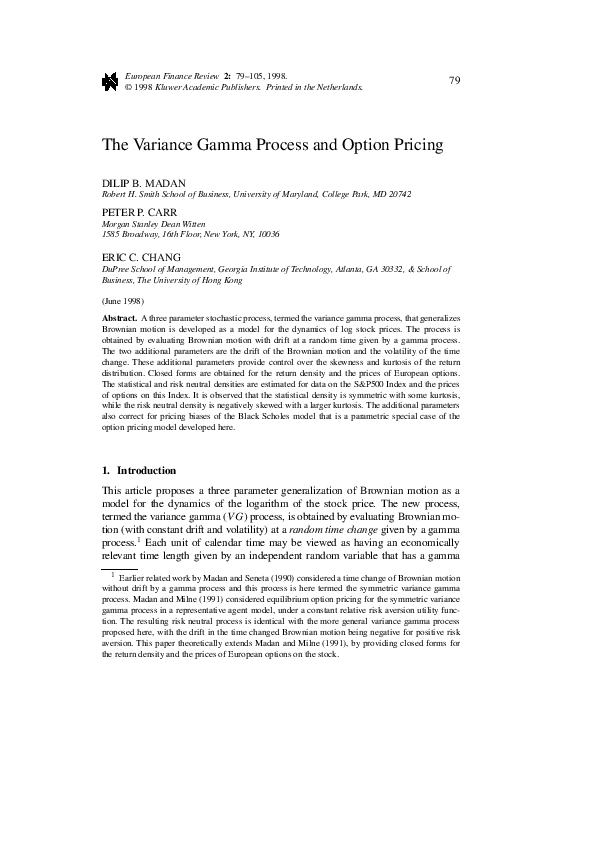 (PDF) The variance gamma process and option pricing