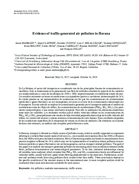 (PDF) Evidence of traffic-generated air pollution in Havana
