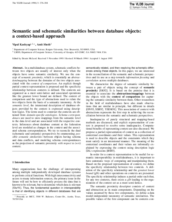 Pdf Semantic And Schematic Similarities Between Objects In Databases A Context Based Approach