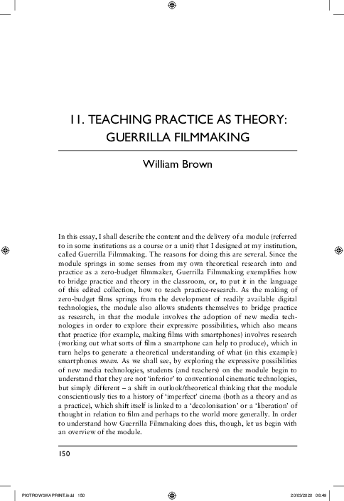 (PDF) Teaching Practice as Theory: Guerrilla Filmmaking