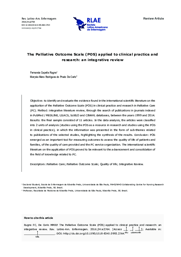 (PDF) The Palliative Outcome Scale (POS) applied to clinical practice ...