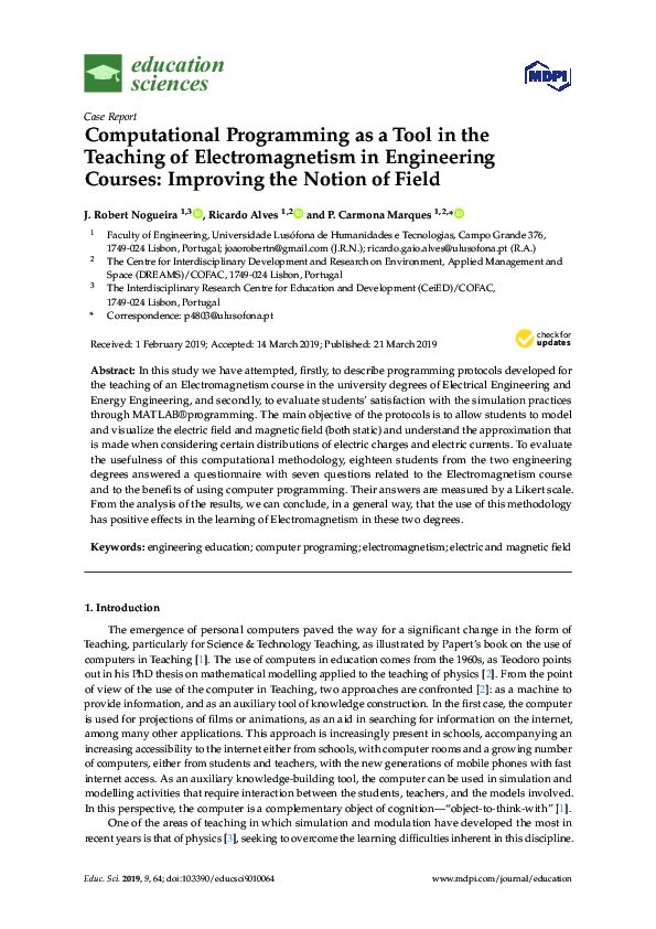 Pdf Computational Programming As A Tool In The Teaching Of Electromagnetism In Engineering