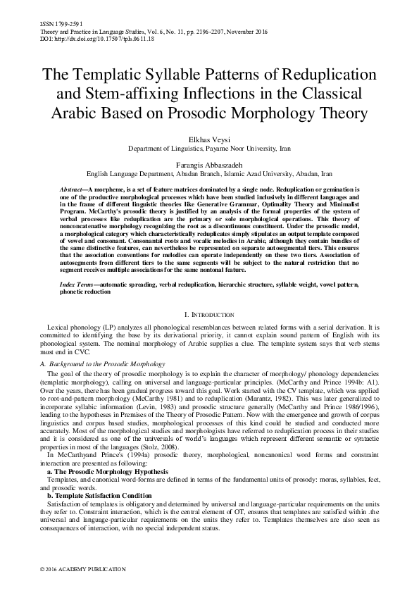 (PDF) The Templatic Syllable Patterns of Reduplication and Stem ...